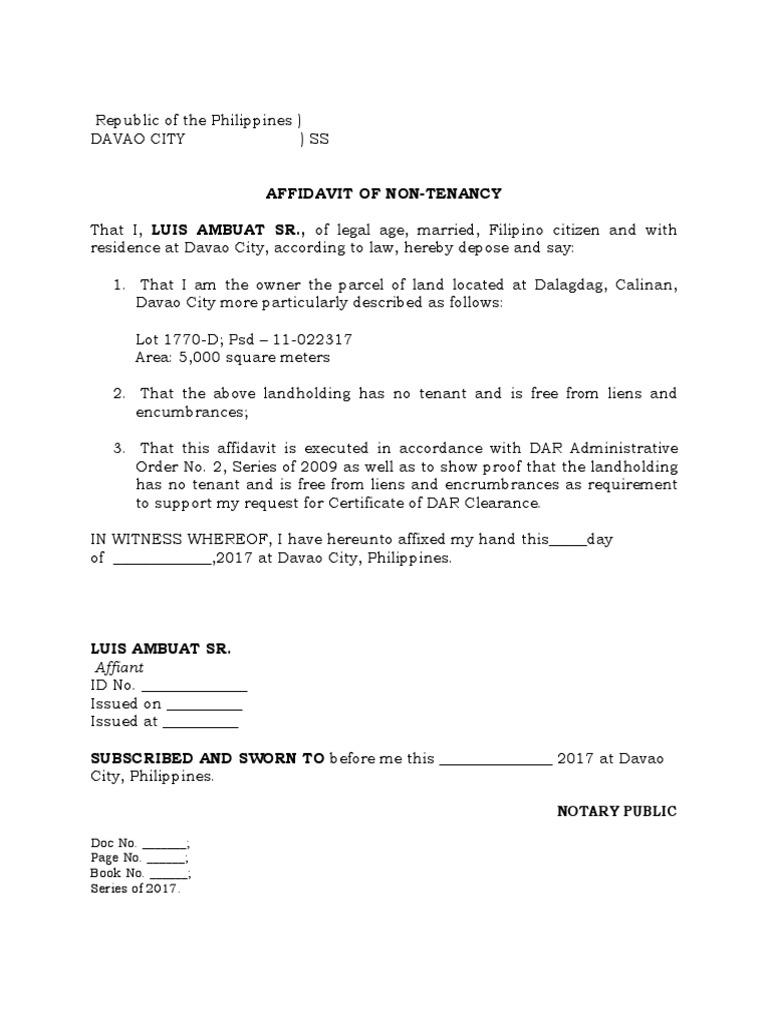 Affidavit Non Tenancy | PDF