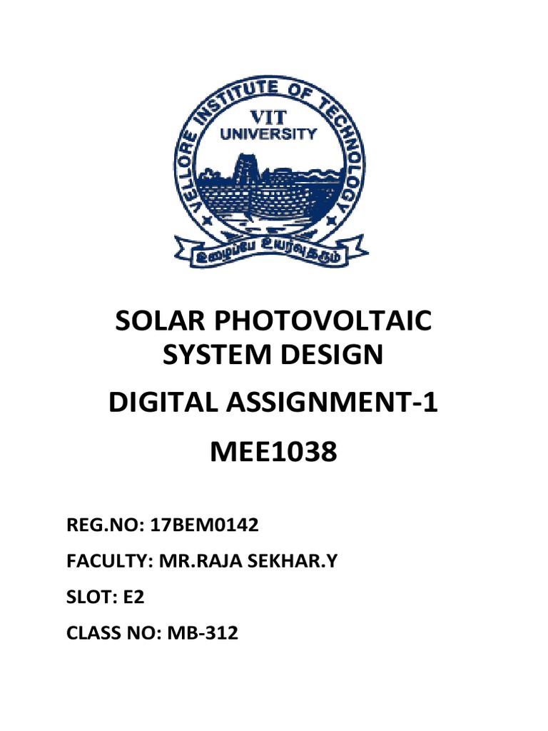 Solar Photovoltaic System Design Digital Assignment-1 MEE1038 | PDF ...