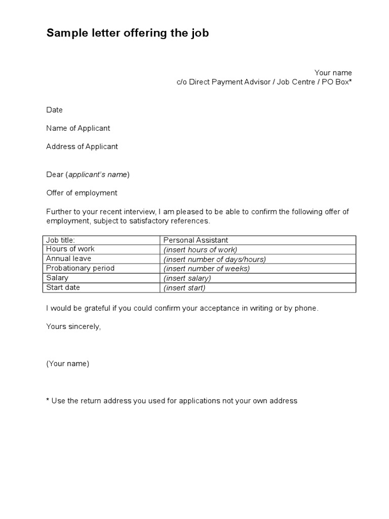 Job Offer Letter Sample Template | PDF | Career & Growth