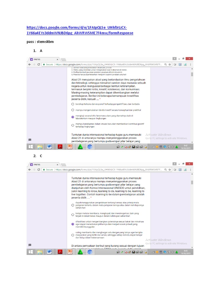 Science Application Knowledge Quiz Results | PDF