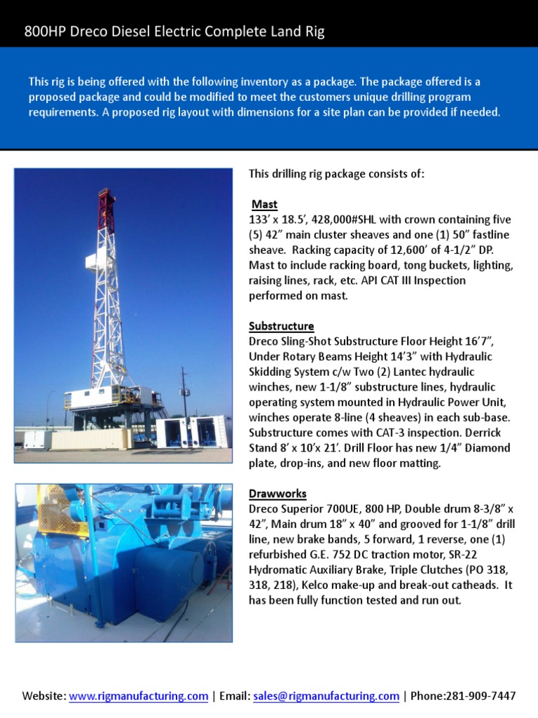 800HP Dreco Diesel Electric Rig Package | PDF | Drilling Rig | Vehicle ...