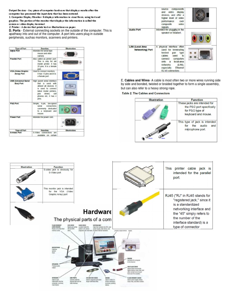 Output Devices Explained: Monitors, Printers, Ports & Cables | PDF