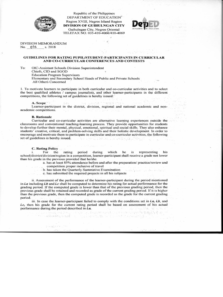 DepEd Division Memo On Athletes | PDF