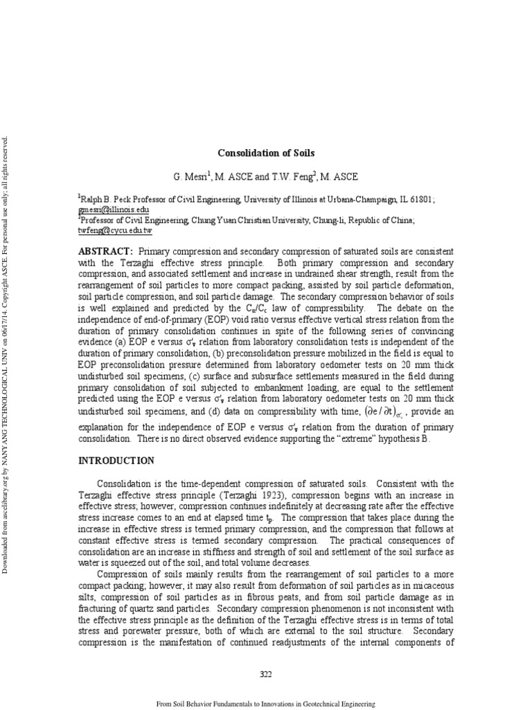 Consolidation of Soils: ABSTRACT: Primary Compression and Secondary ...