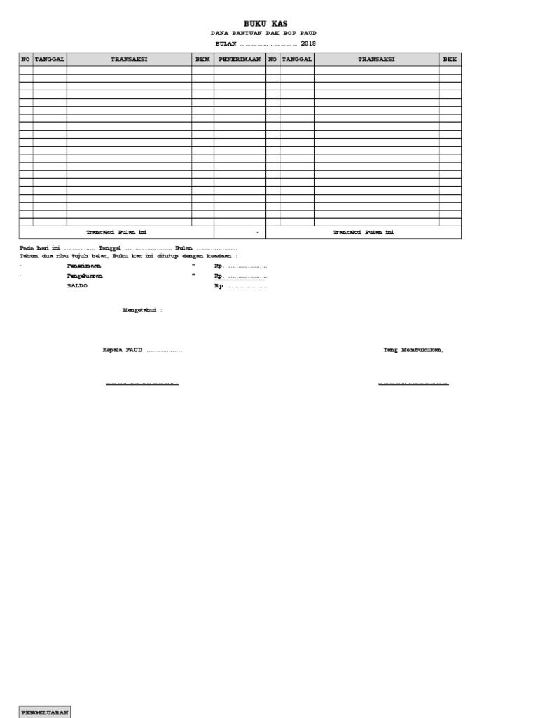 Format Contoh Buku Kas Bop Paud Tahun 2017 | PDF