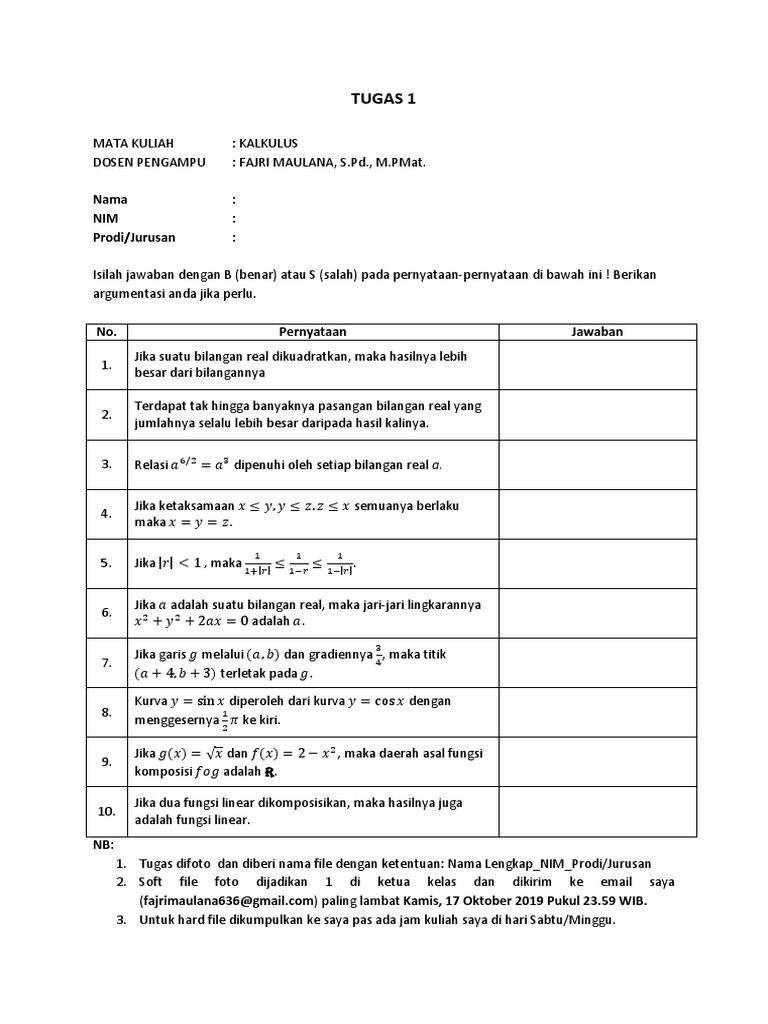 TUGAS 1 - Kalkulus PDF | PDF