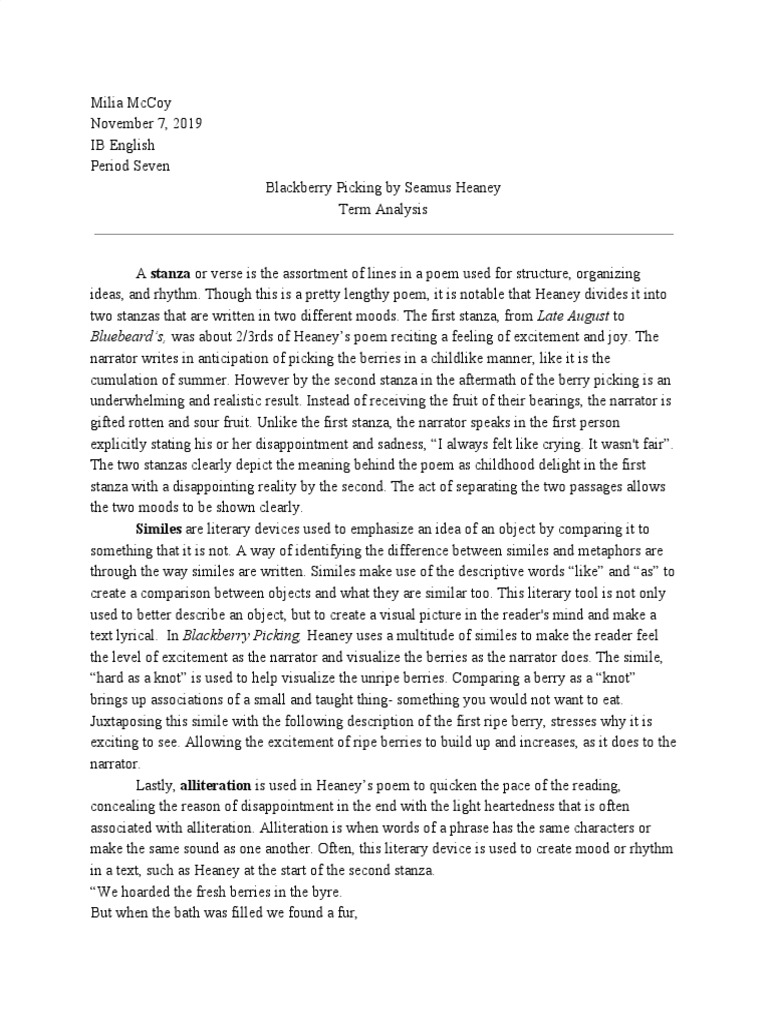 Analysis of Heaney's Blackberry Picking | PDF | Poetry
