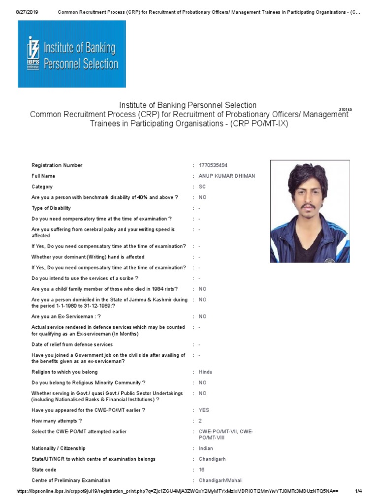 Ibps Po Application Form | PDF | Government | Social Institutions