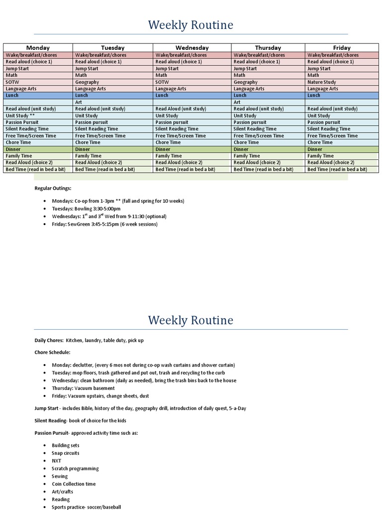 Weekly Schedule | PDF | Leisure