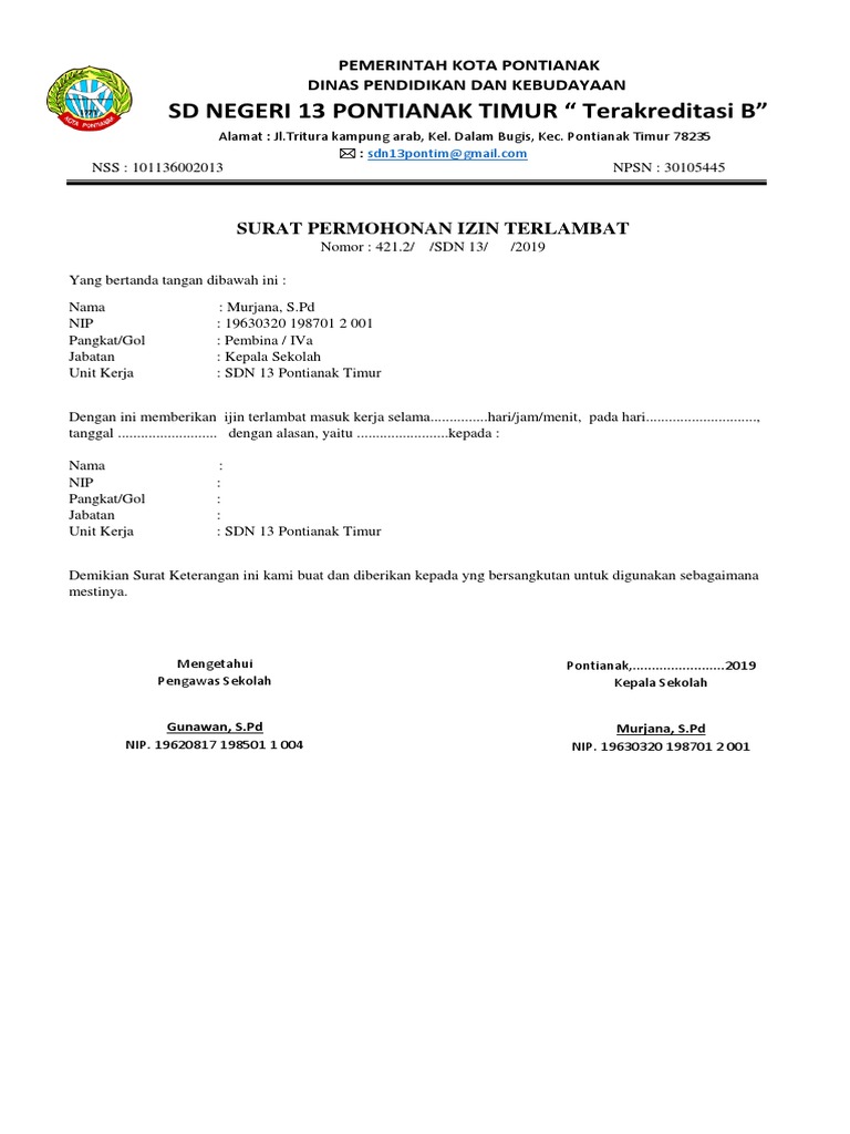 Surat Ijin Terlambat | PDF