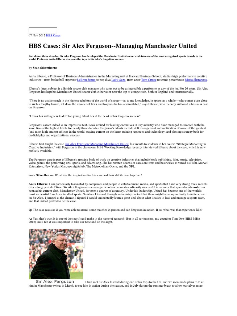 HBS Case Study of Man-U Coach MR Alex Fergusan | PDF | Sports | Leisure