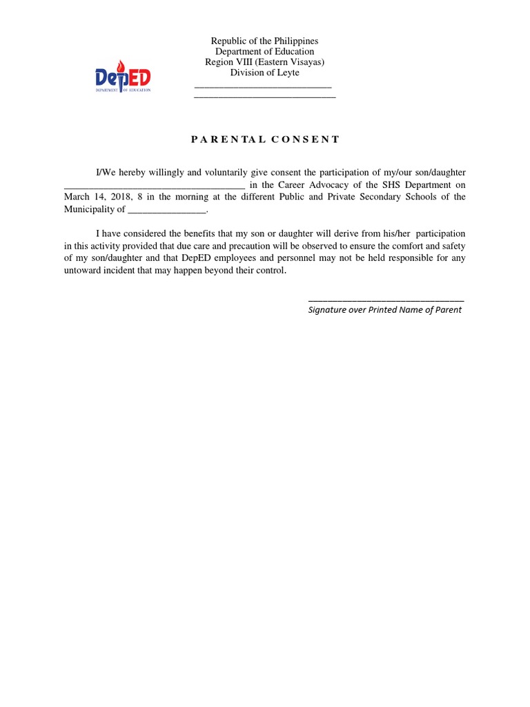Parental Consent: Signature Over Printed Name of Parent | PDF