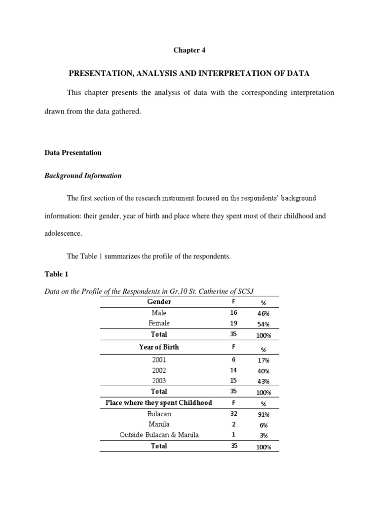 Presentation, Analysis and Interpretation of Data | PDF | Question ...