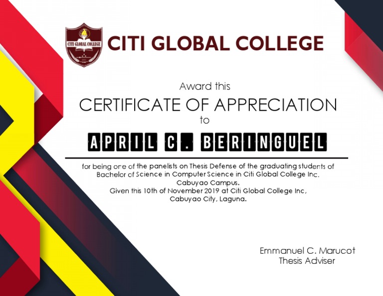 Citi Global College: Certificate of Appreciation | PDF