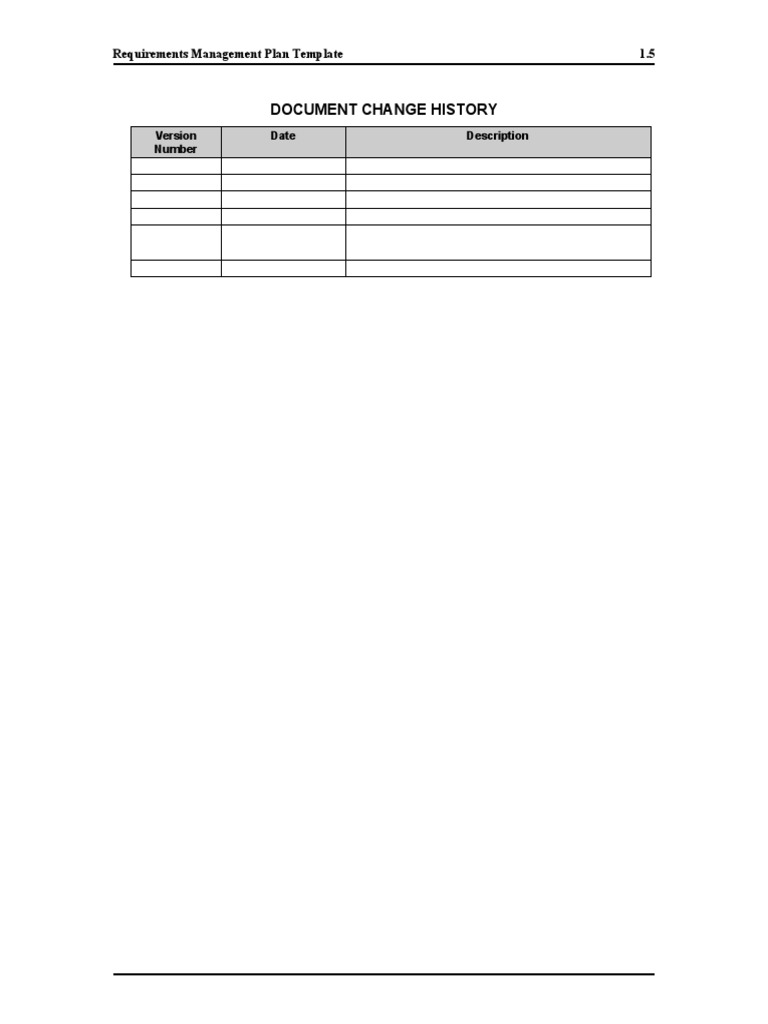 Document Change History: Requirements Management Plan Template 1.5 ...
