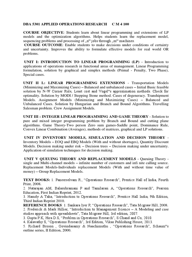 Syllabus | PDF | Linear Programming | Mathematical Optimization