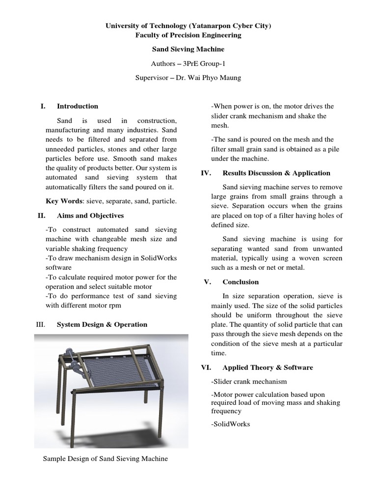 Sand Sieving Machine One Paper | PDF | Sand | Machines