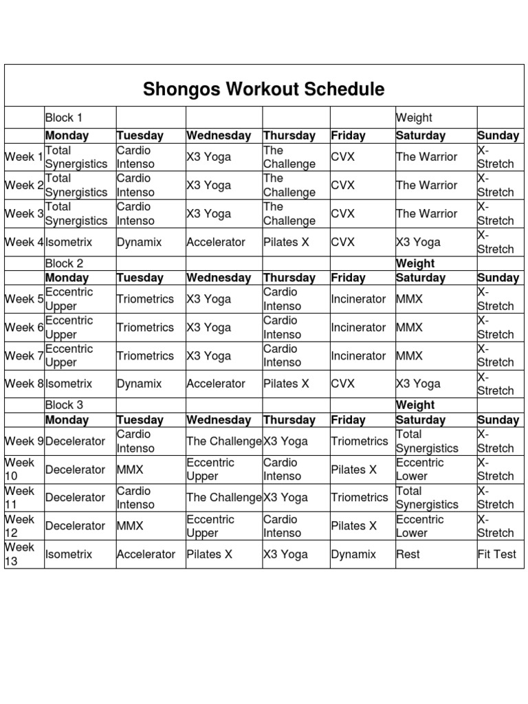 P90X3 Workout Schedule | PDF | Sports