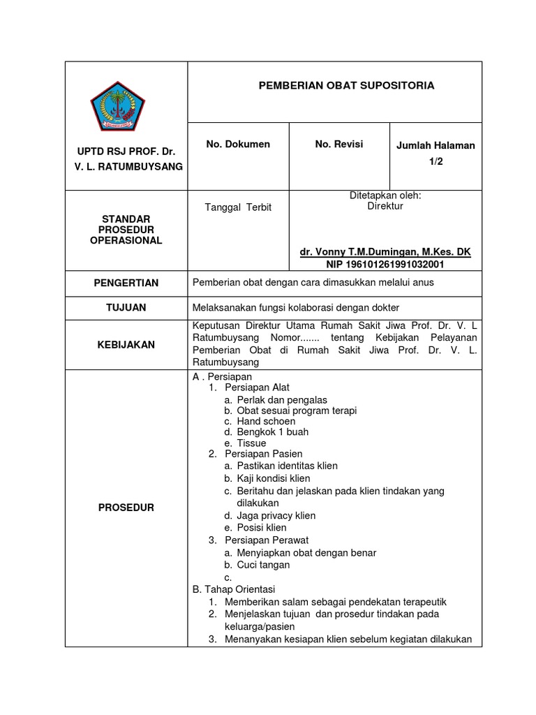 SOP Pemberian Obat Supositoria | PDF