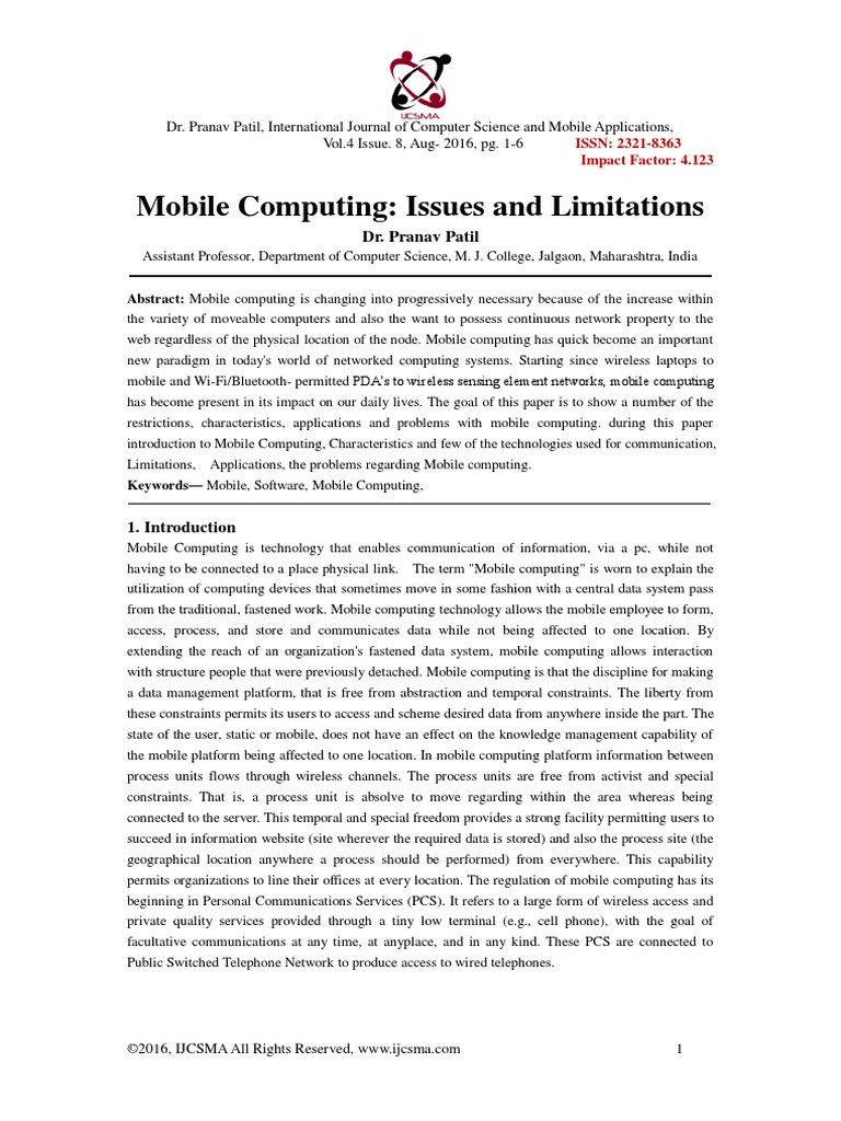 Issues in Mobile Computing | PDF | Mobile Computing | Mobile Phones