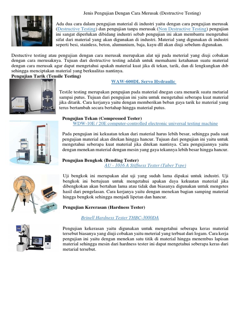 Jenis Pengujian Dengan Cara Merusak Dan Tak Merusak | PDF