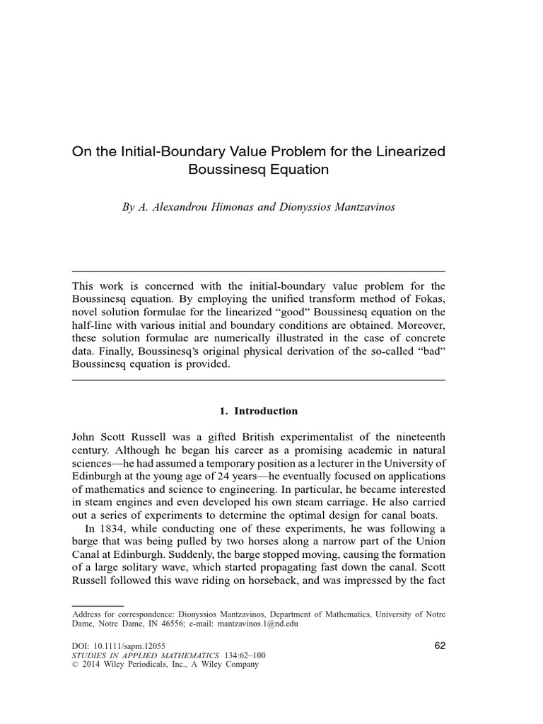 On The Initial-Boundary Value Problem For The Linearized Boussinesq Equation | PDF | Integral ...