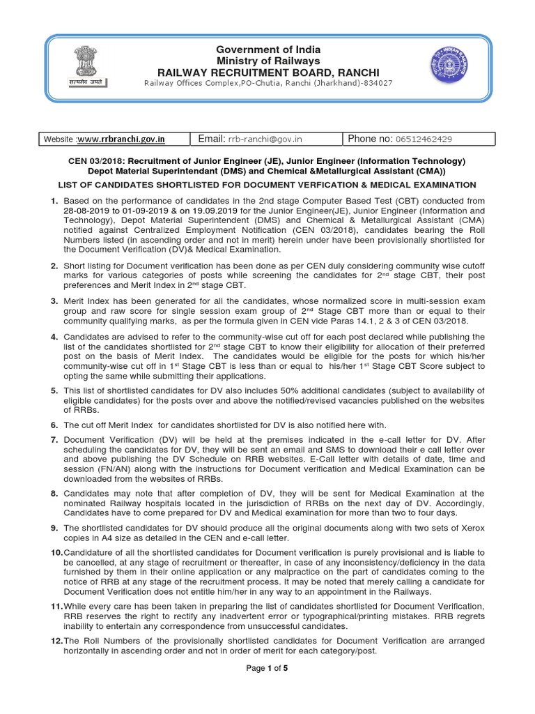 RRB DV List | PDF | Business