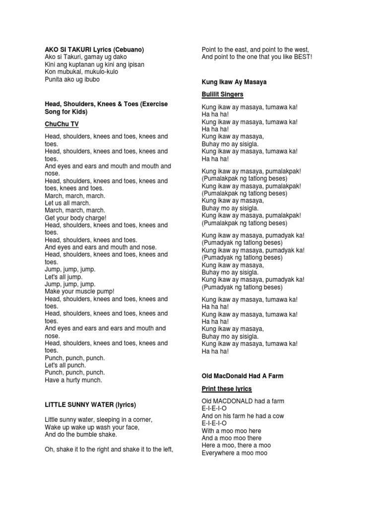 AKO SI TAKURI Lyrics (Cebuano) | PDF | Nature