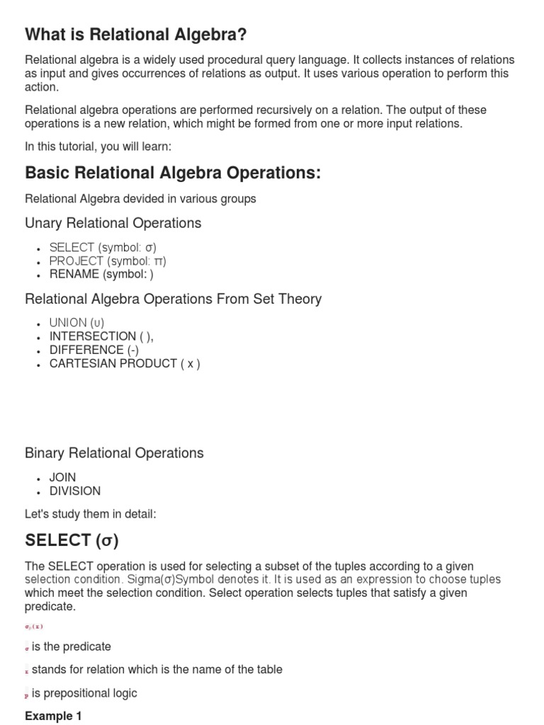Relational Algebra | PDF | Relational Database | Logic