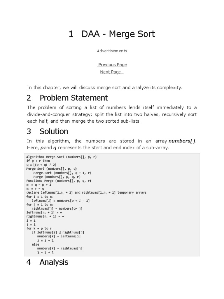 1 DAA - Merge Sort: 2 Problem Statement | PDF