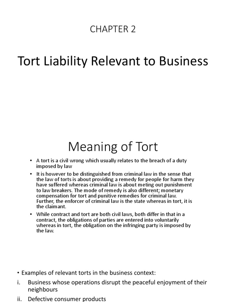 Business Law - CHAPTER 2 - Tort | PDF | Tort | Civil Law (Legal System)