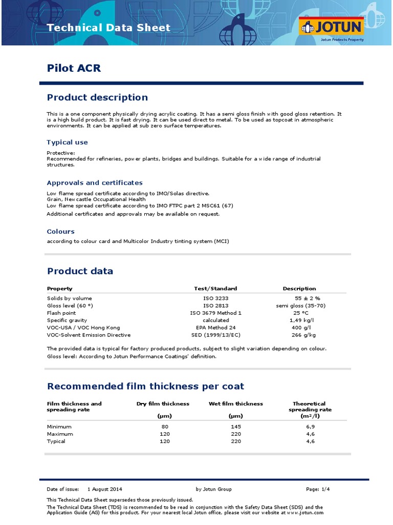 Pilot ACR: Technical Data Sheet | PDF | Epoxy | Materials