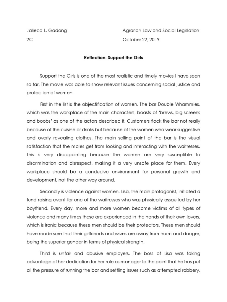 Reflection: Support The Girls | PDF | Injustice | Employment