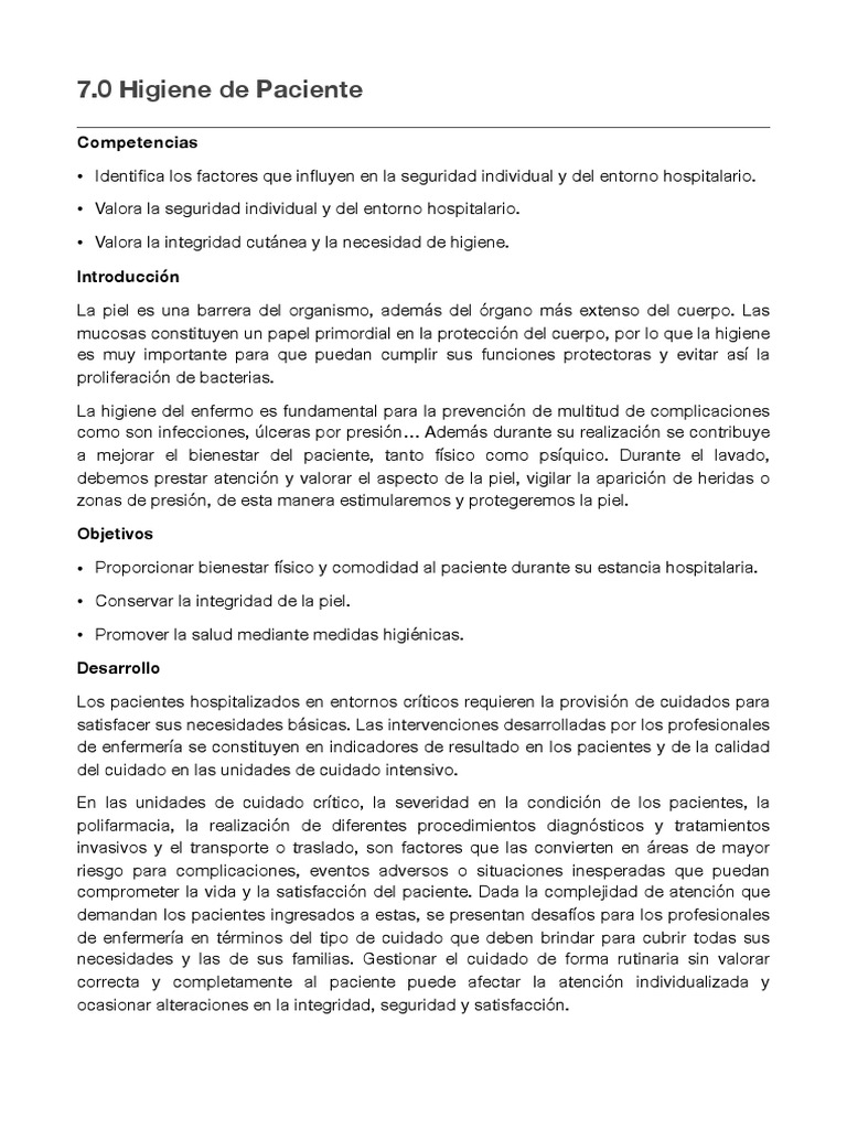 7 - Higiene de Paciente | PDF | Enfermería | Bienestar