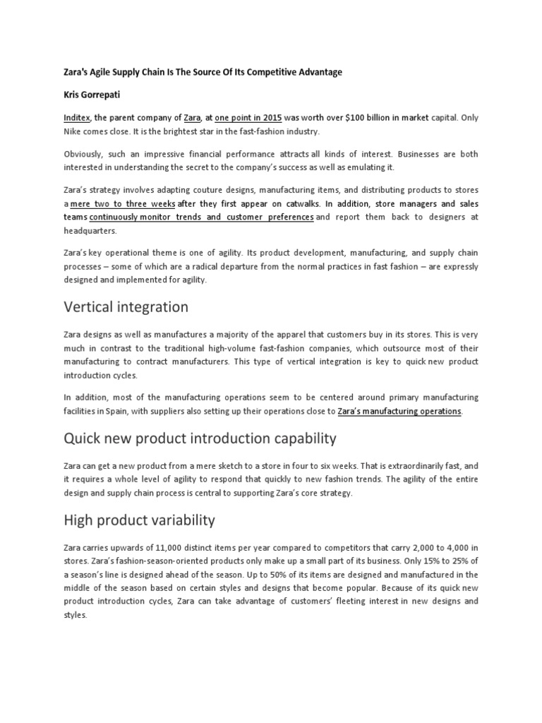Zara Agile Supply Chain | PDF | Inventory | Supply Chain Zara Agile Supply Chain | PDF | Inventory | Supply Chain