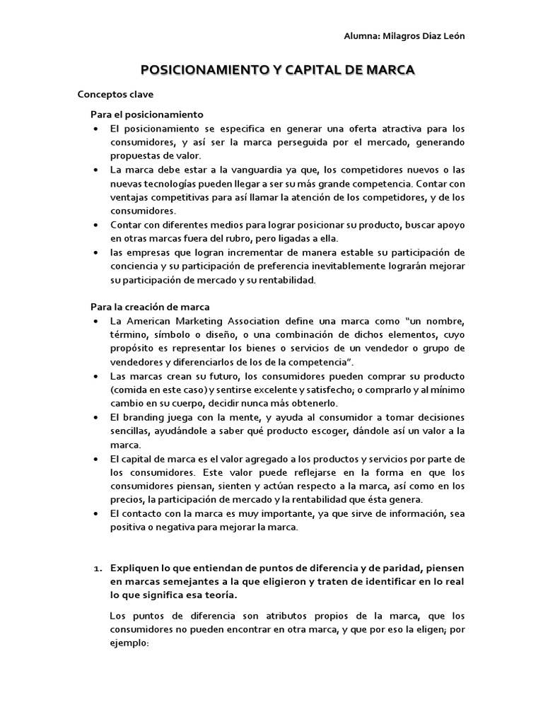 Posicionamiento y Capital de Marca - Milagros Díaz | PDF | Marca ...
