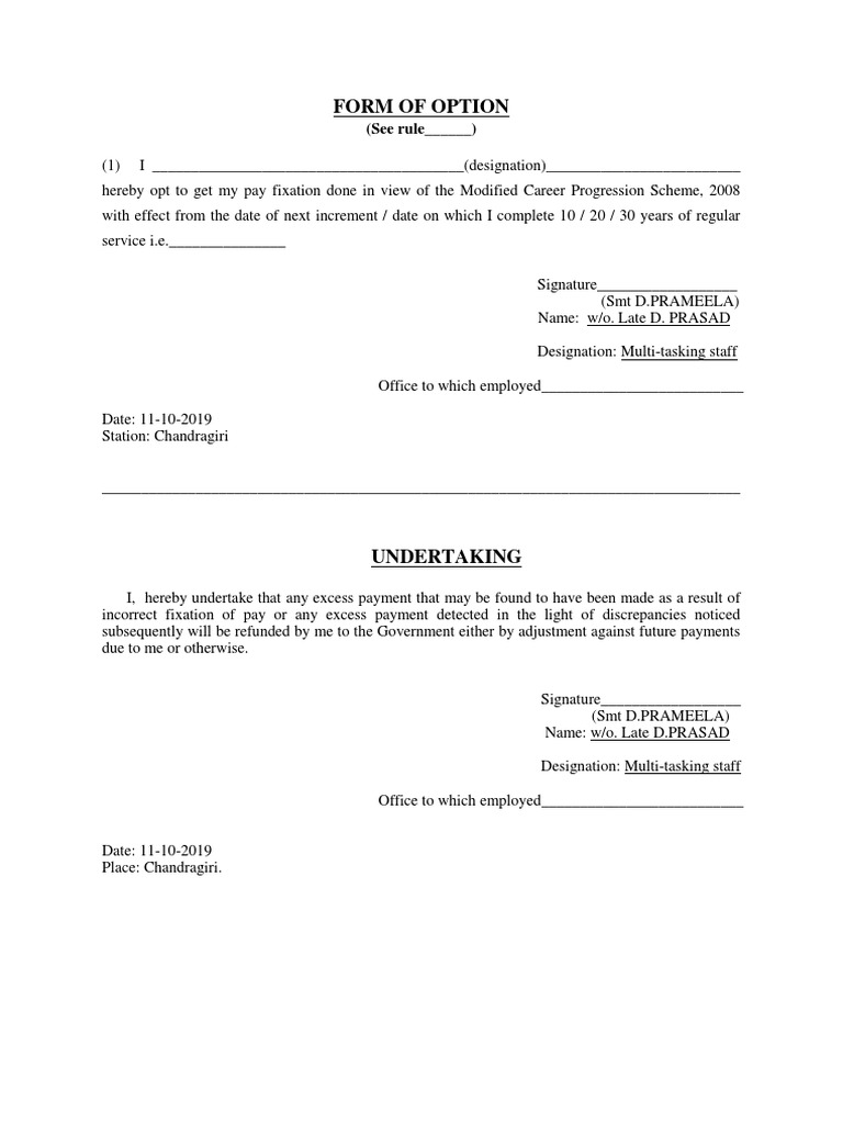 Form of Option: (See Rule - ) | PDF