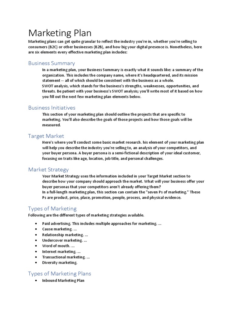 Marketing Plan: Business Summary | PDF | Marketing | Business Economics