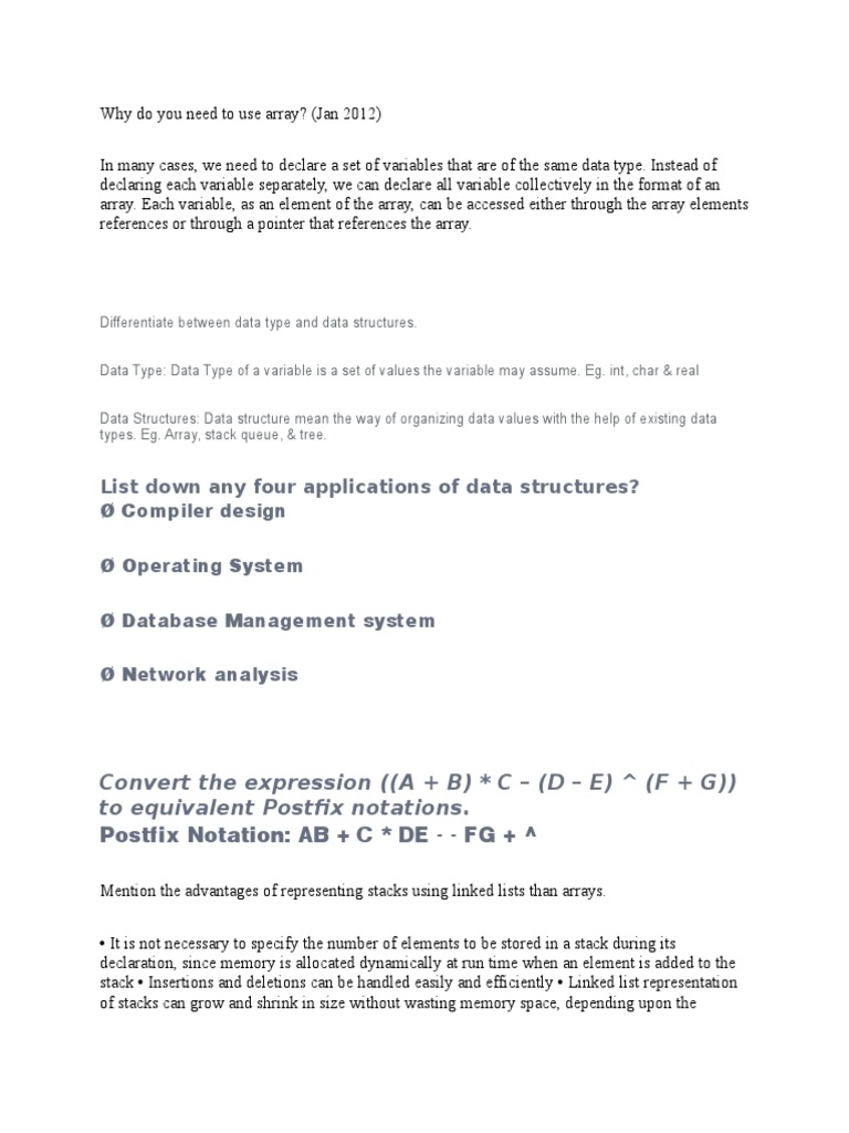 Differentiate Between Data Type and Data Structures | PDF | Array Data ...