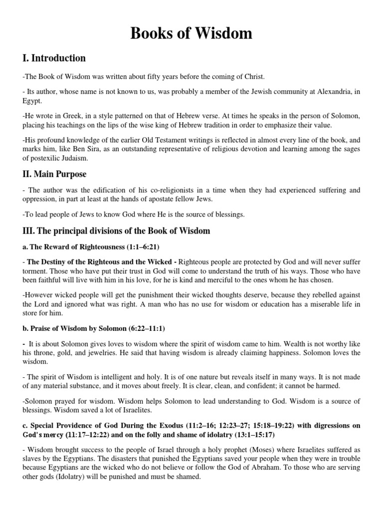 Books of Wisdom: II. Main Purpose | PDF | Wisdom | Solomons