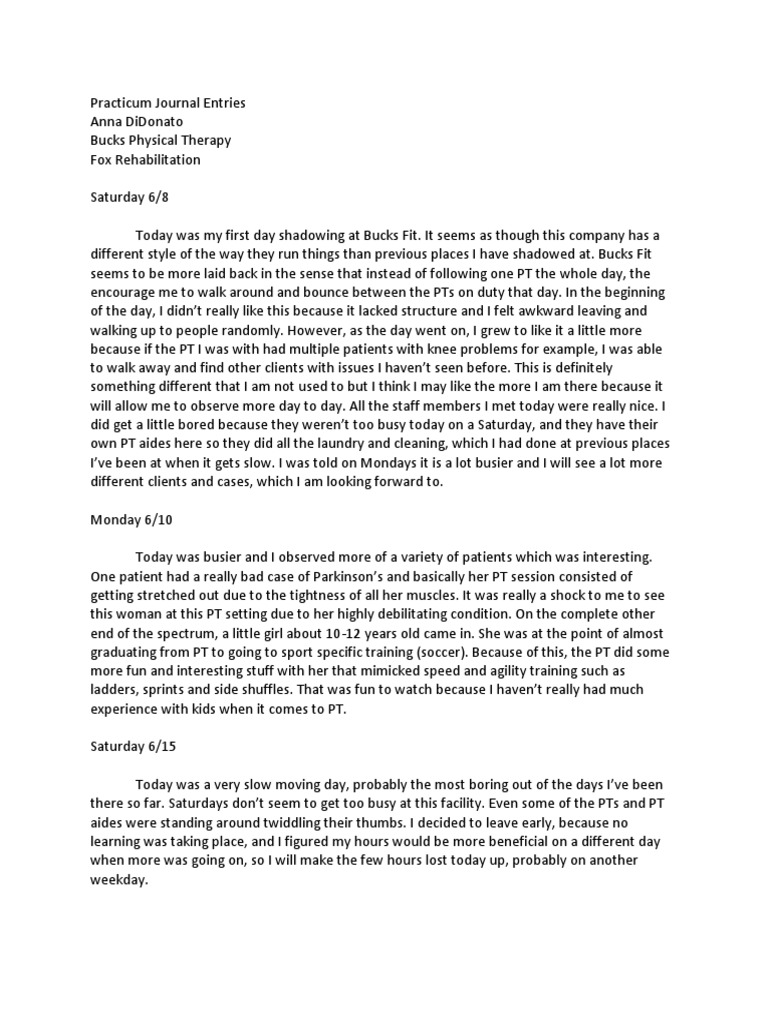 Practicum Journal Entries | PDF | Physical Therapy