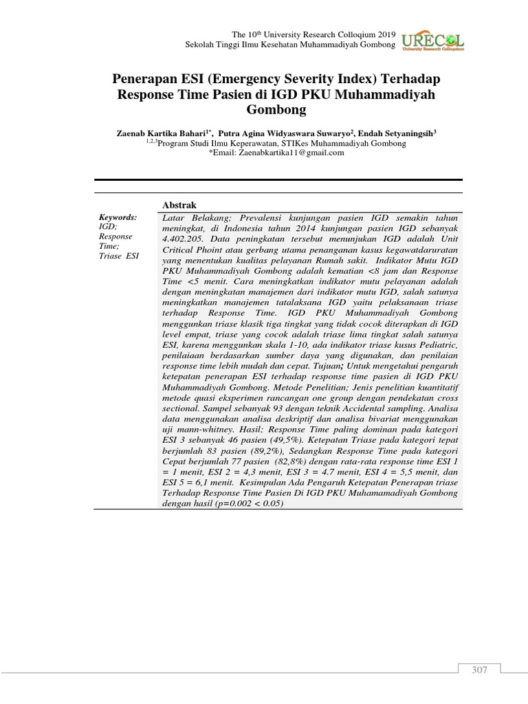 Penerapan ESI (Emergency Severity Index) Terhadap Response Time Pasien ...