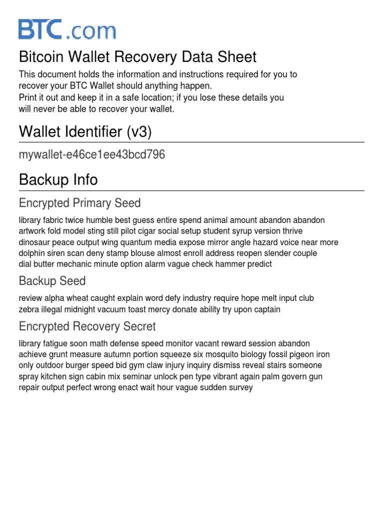 BTC Recovery Data Sheet | PDF