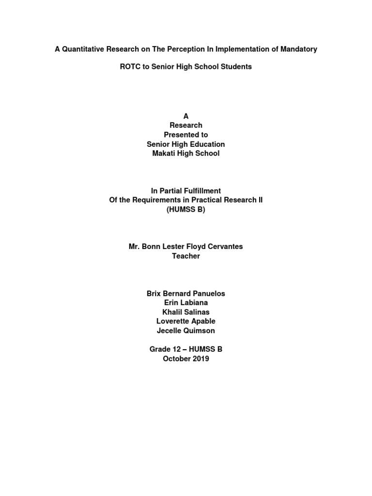 Research About Rotc Program Chapter 1 To 5 | PDF | Reserve Officers ...
