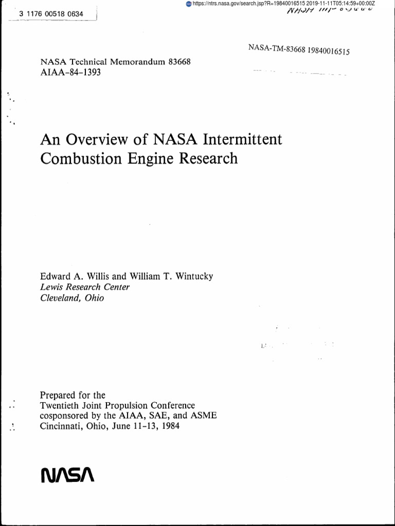 Combustion Engine Research: An Overview of NASA Intermittent | PDF ...