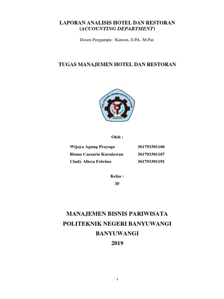 Laporan Analisis Hotel Dan Restoran Accounting Department | PDF