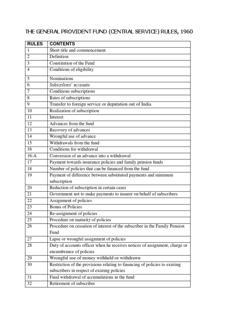 The General Provident Fund (Central Service) Rules, 1960 | PDF ...