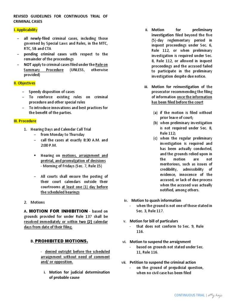 Continuous Trial - Atty K | PDF | Arraignment | Prosecutor
