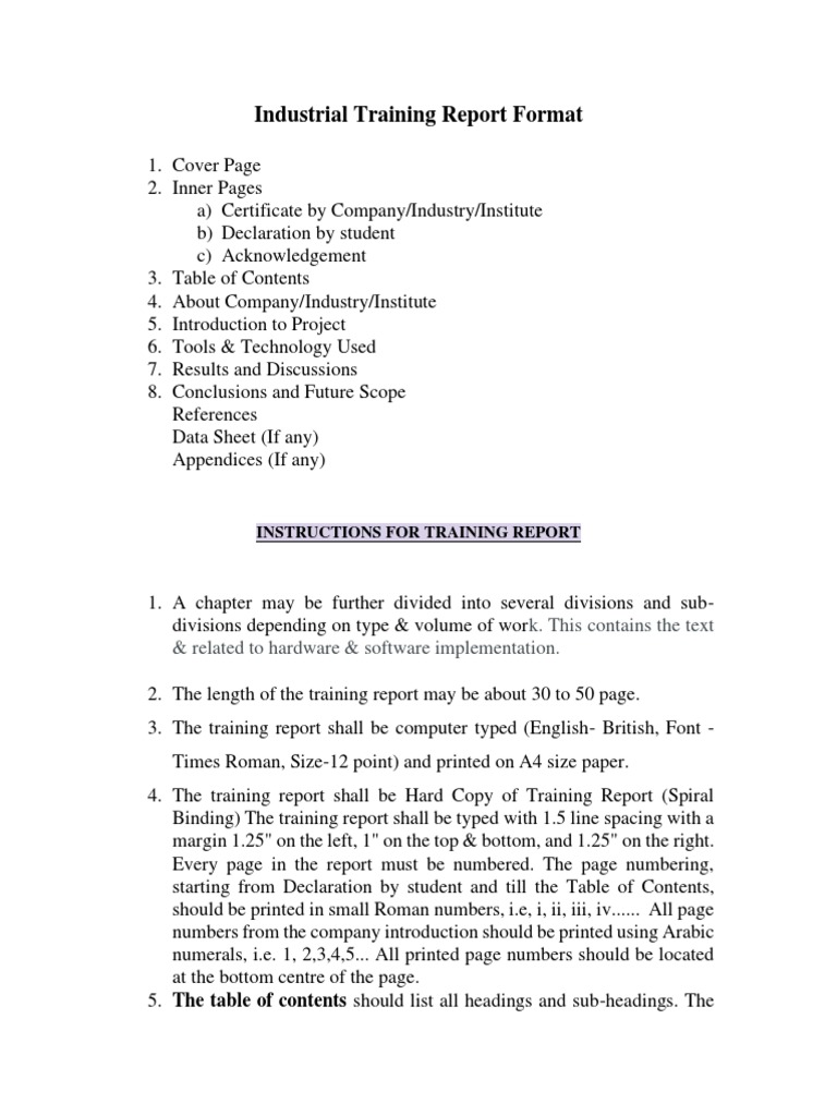 Industrial Training Report Format | PDF | Times New Roman | Written ...