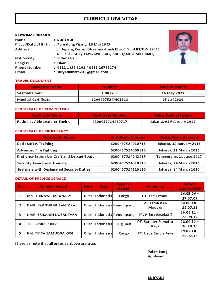 Curriculum Vitae | PDF | Merchant Navy | Shipping